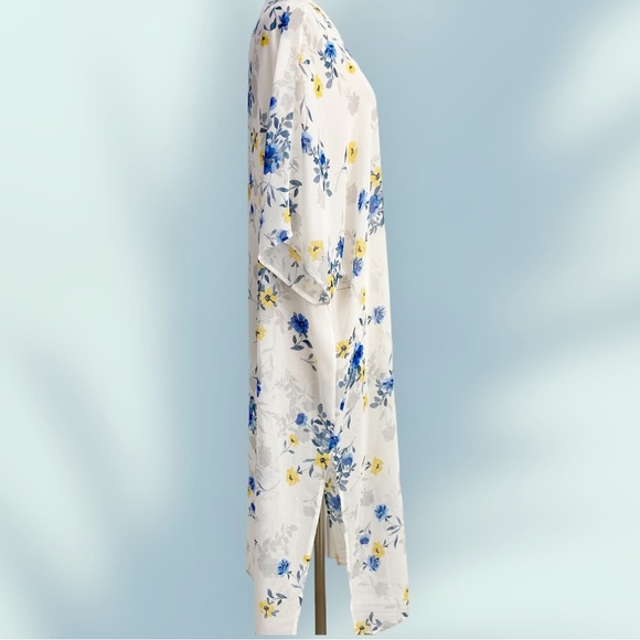 Cy Fashion | Sweaters | Boutique Open Front Ivory Floral Chiffon ...